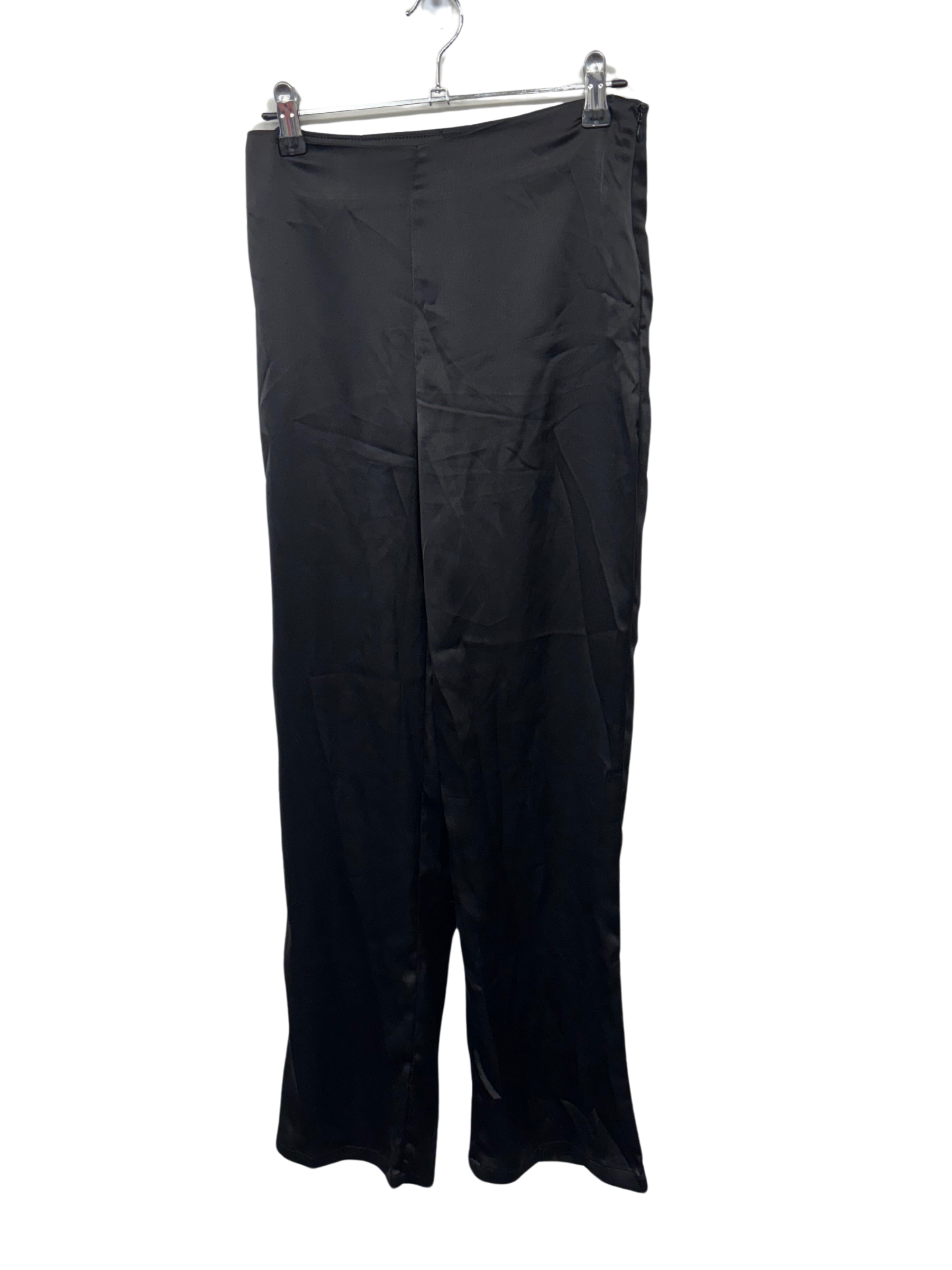 Black Highwaisted Straight Leg Shiny Satin Pants – Bloom Op Shop